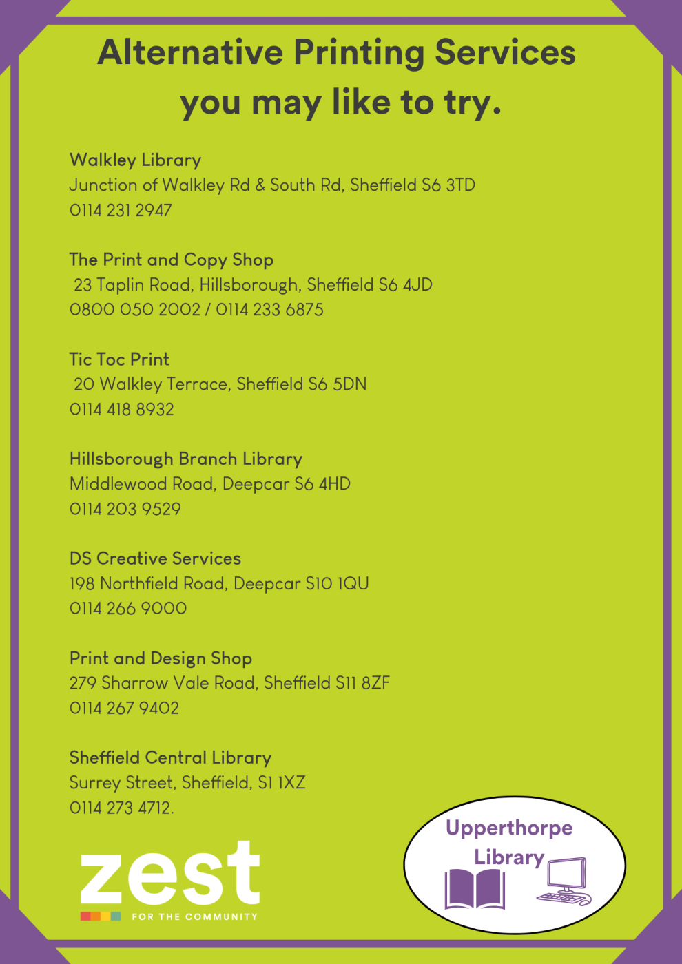 Library Printing Services - Zest